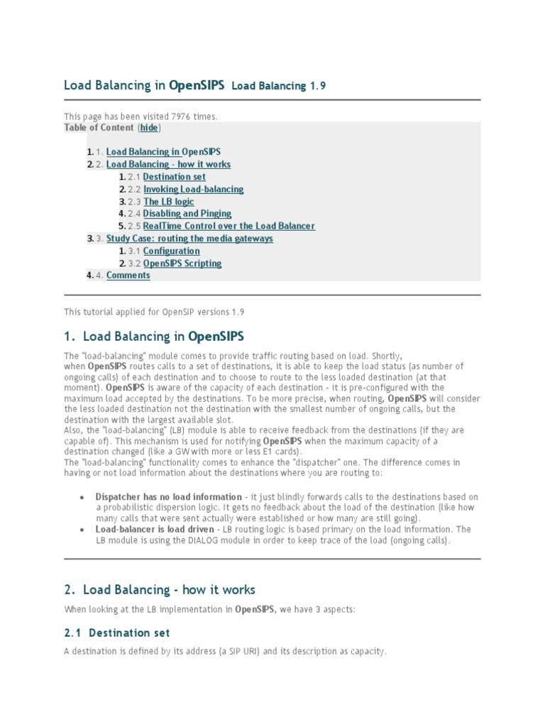 OpenSIPS Load Balancing Guide | PDF | Load Balancing (Computing) | Routing
