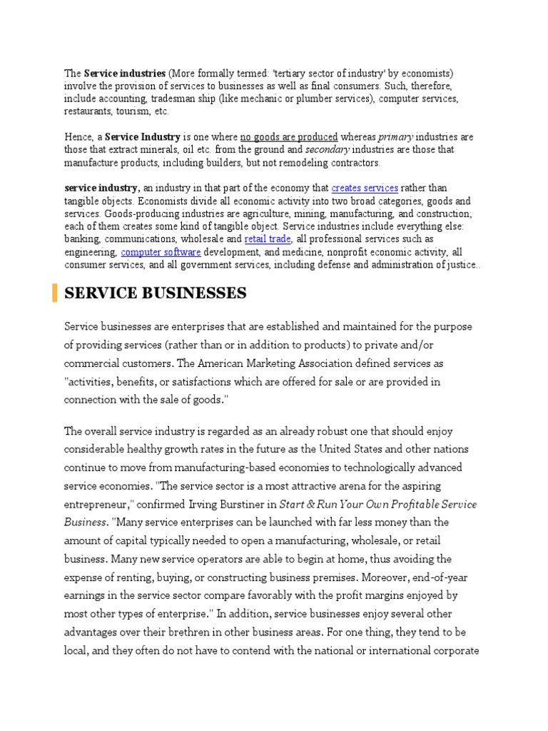The Service Industries | PDF | Marketing | Tertiary Sector Of The Economy
