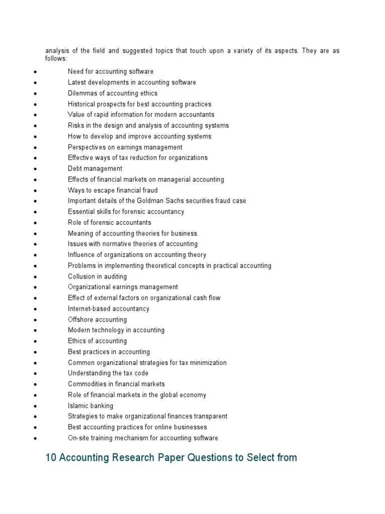 10 Accounting Research Paper Questions To Select From | PDF ...