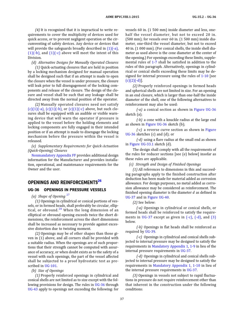 ASME BPVC.VIII.1-2015 UG-35.2 – UG-36 Reinforcement Requirements | PDF ...