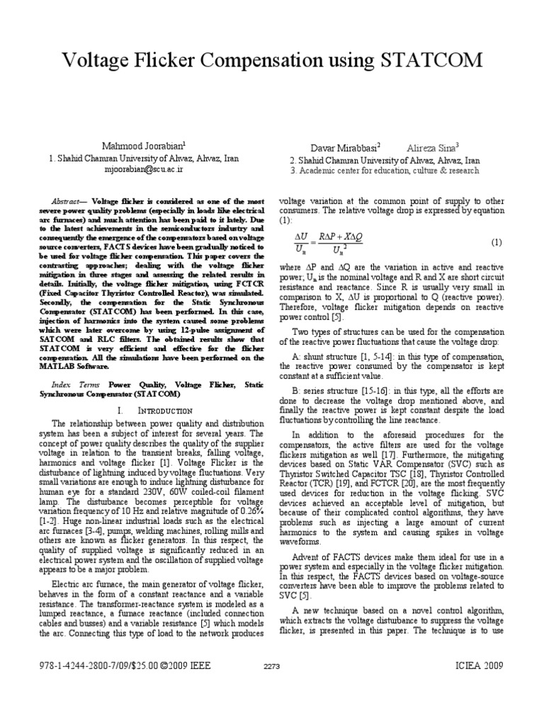 29.voltage Flicker Compensation Using STATCOM | PDF | Ac Power | Transformer