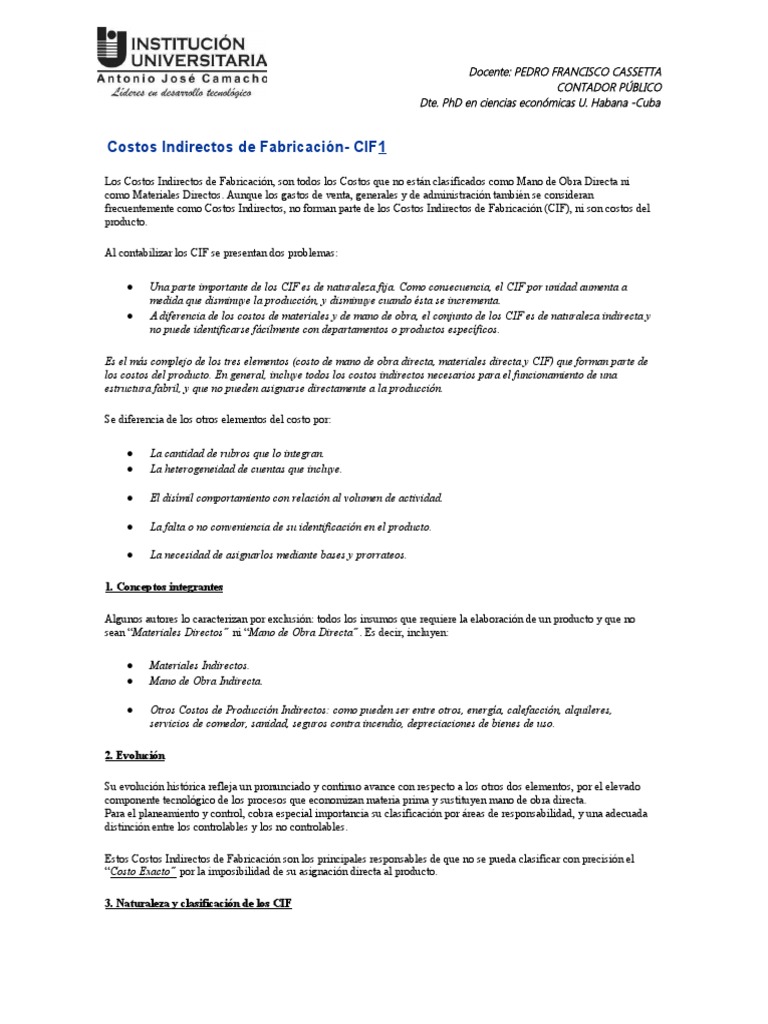 CIF Costos Indirectos de Fabricacion | PDF | Costo | Activo fijo