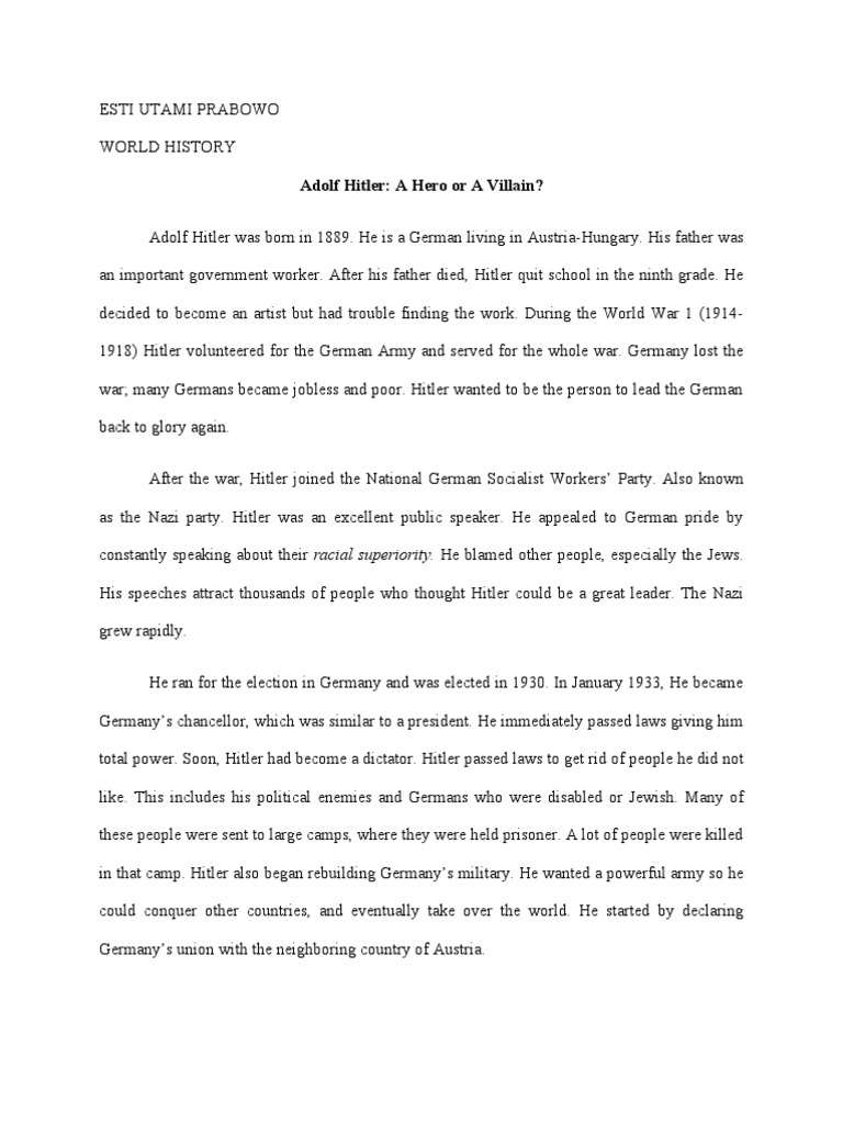 Adolf Hitler Essay | PDF | Adolf Hitler | Nazi Germany