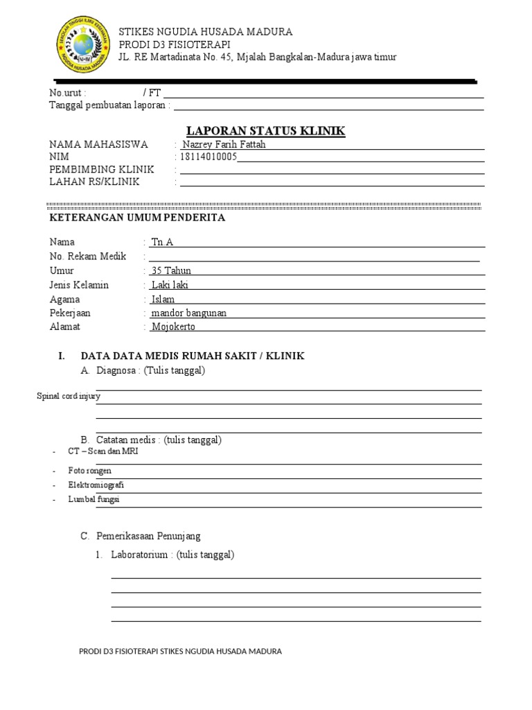 Spinal Cord Injury STATUS KLINIS FISIOTERAPI-dikonversi-1 | PDF