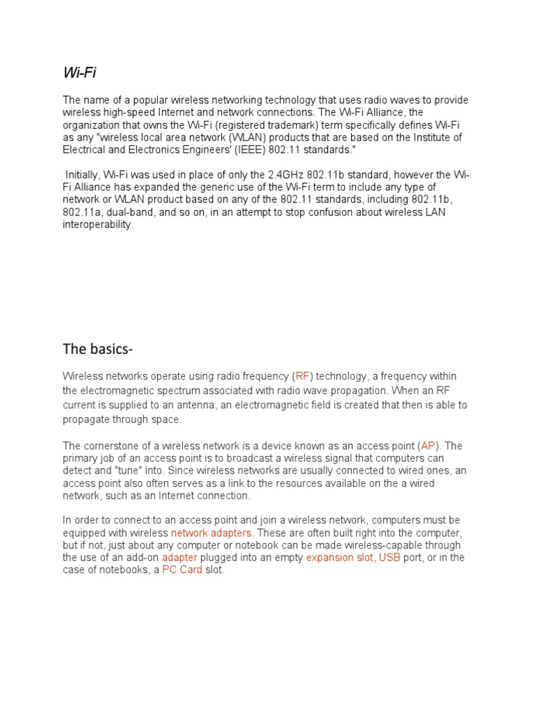 Wi-Fi: The Basics | PDF | Networks | Wi Fi