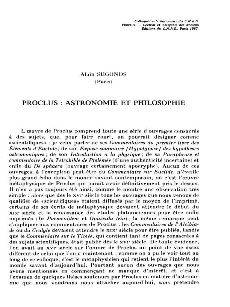 Proclus Astronomy and Le Fleur de L'ame | PDF