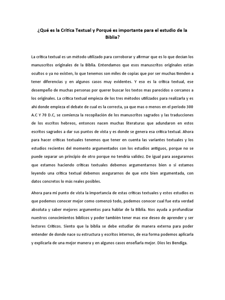 Qué Es La Crítica Textual y Porqué Es Importante para El Estudio de La ...