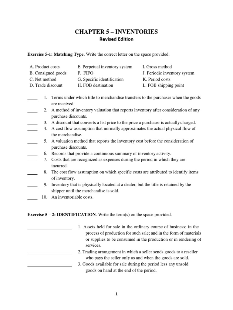 Inventory Management Exercises | PDF | Cost Of Goods Sold | Inventory