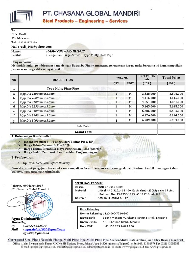 049b.penawaran Harga Armco - Type Multy Plate Pipe | PDF