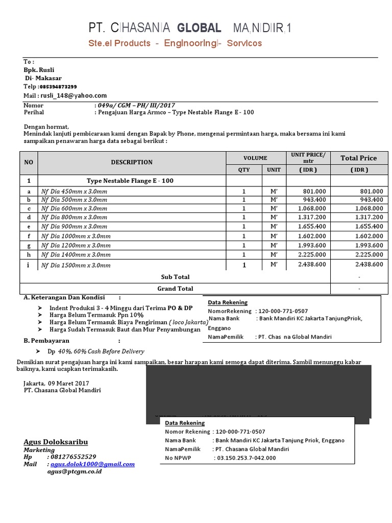 049a. Penawaran Harga Armco - Type Nestable Flange | PDF