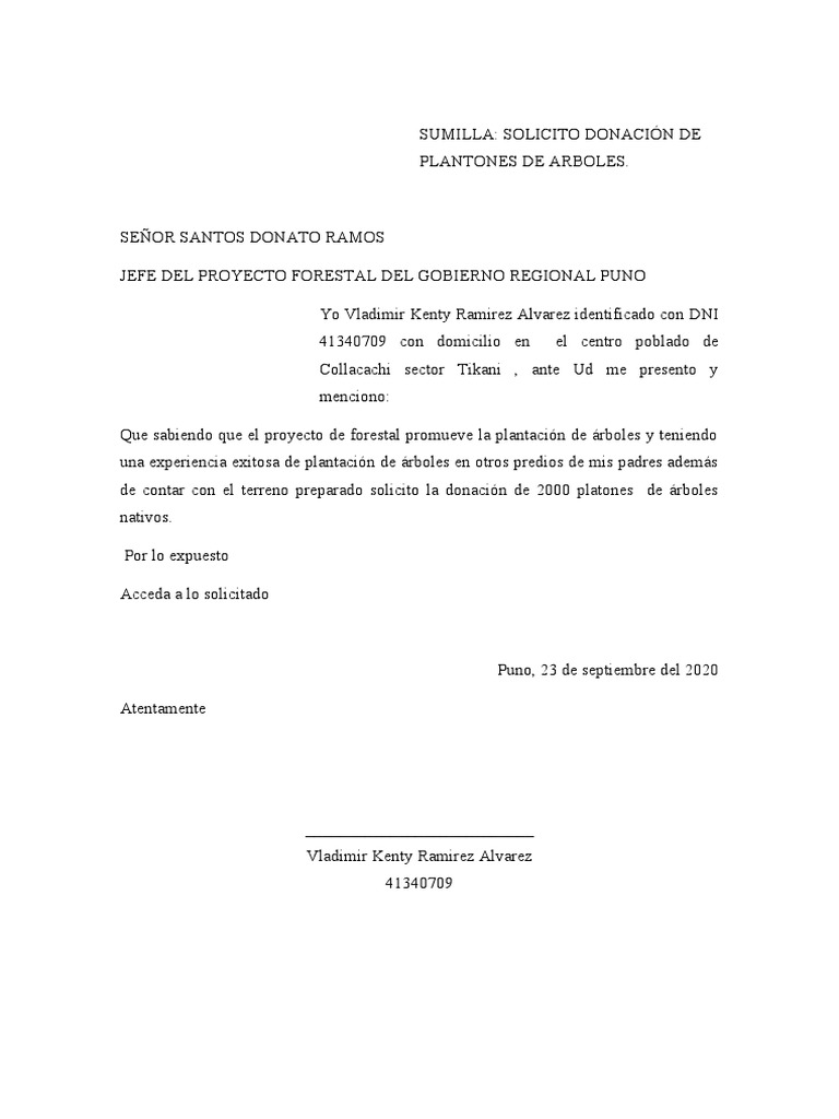 Solicitud de donación de árboles nativos | PDF