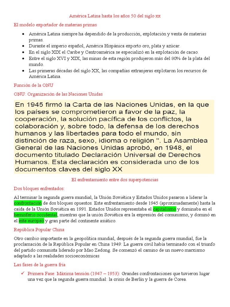 América Latina Hasta Los Años 50 Del Siglo XX | PDF | Guerra Fría ... América Latina Hasta Los Años 50 Del Siglo XX | PDF | Guerra Fría ...