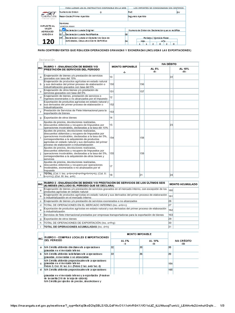 Presentar Declaración - MARANGATU Form 120 | PDF | Impuesto al valor ...