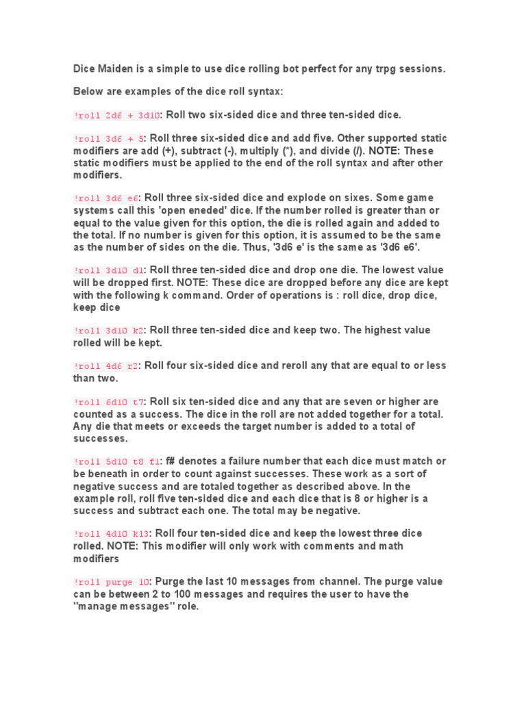 !roll 2d6 + 3d10 !roll 3d6 + 5 | PDF | Dice | Gaming
