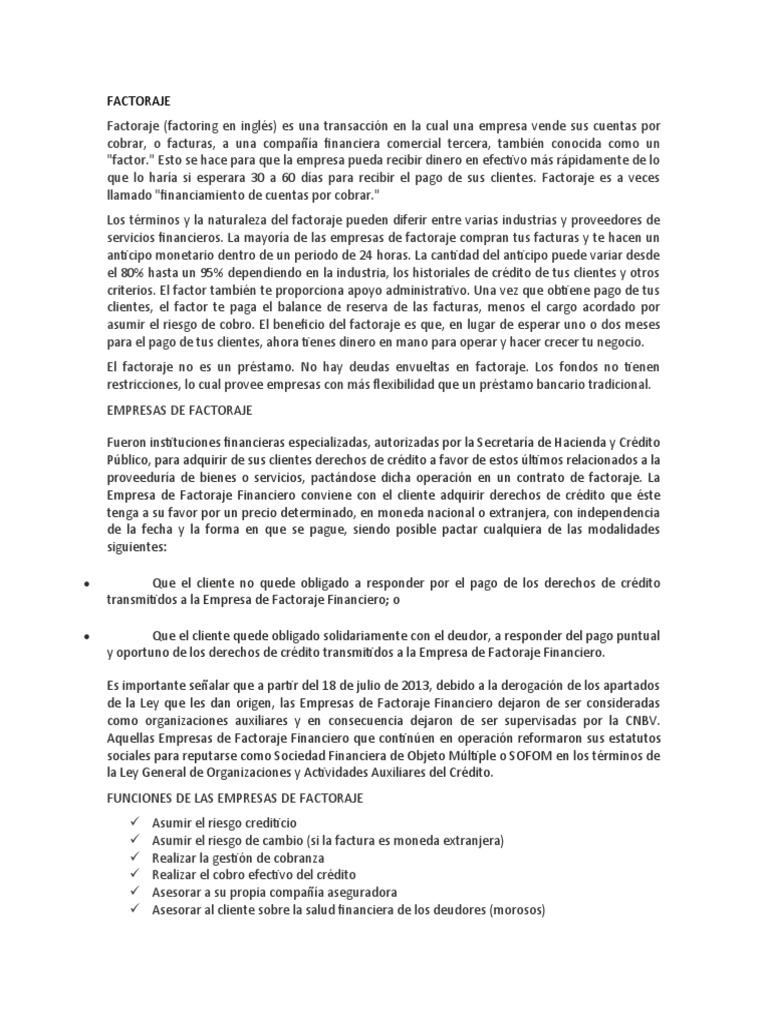 Factoraje Financiero: Tipos y Ventajas | PDF | Factoring (Finanzas ...