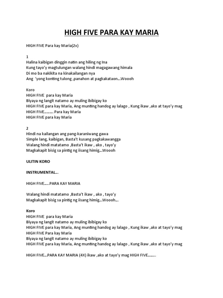 HIGH FIVE PARA KAY MARIA-lyrics | PDF