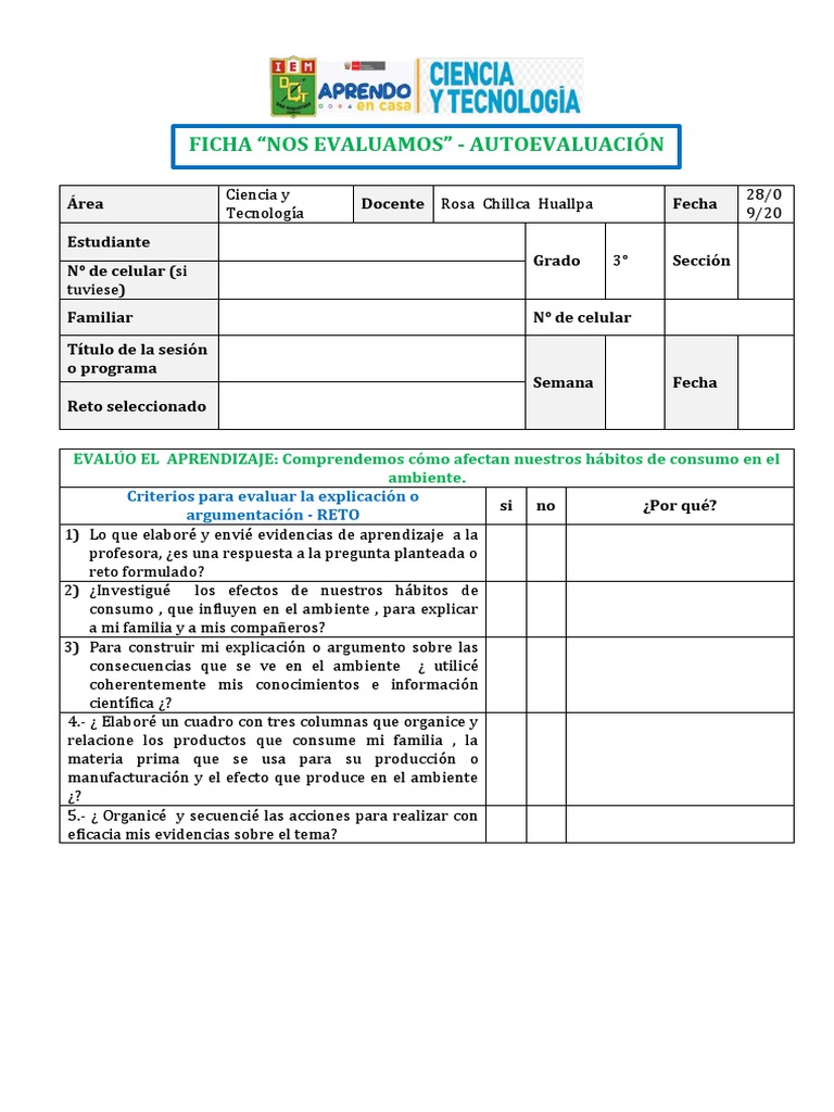S 26 - FICHA DE AUTOEVALUACIÓN-REFLEXIÓN EJM CyT | PDF
