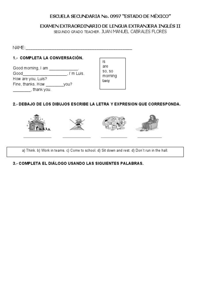 Escuela Secundaria No. 0997 "Estado de México" Examen Extraordinario de ...
