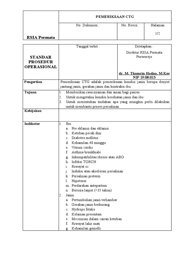 Prosedur Pemeriksaan CTG | PDF