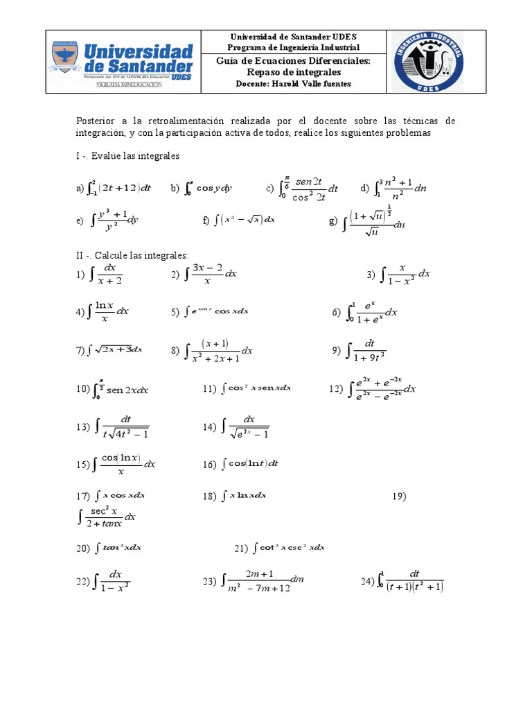 Guia Repaso Integrales | PDF | Enseñanza de matemática | Análisis matemático