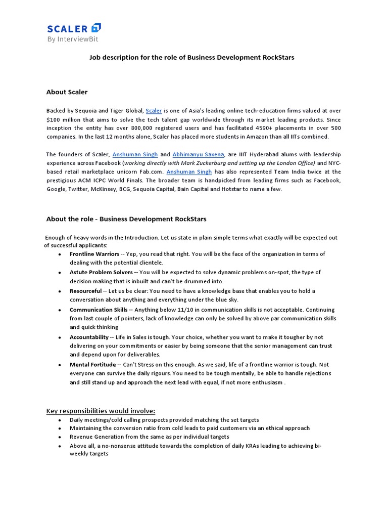 INTERVIEWBIT - Job Description | PDF | Business