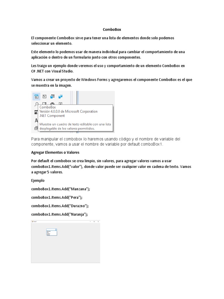 Combo Box | PDF | C Sharp (lenguaje de programación) | Programación de ...