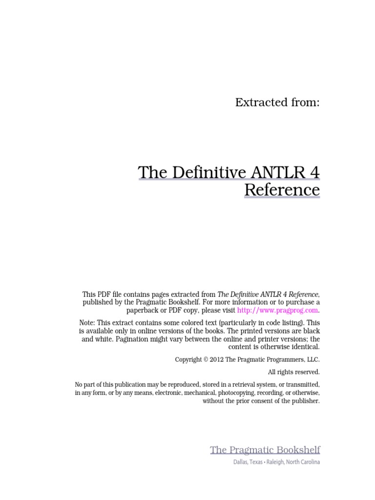 The Definitive ANTLR 4 Reference: Extracted From | PDF | Parsing ...