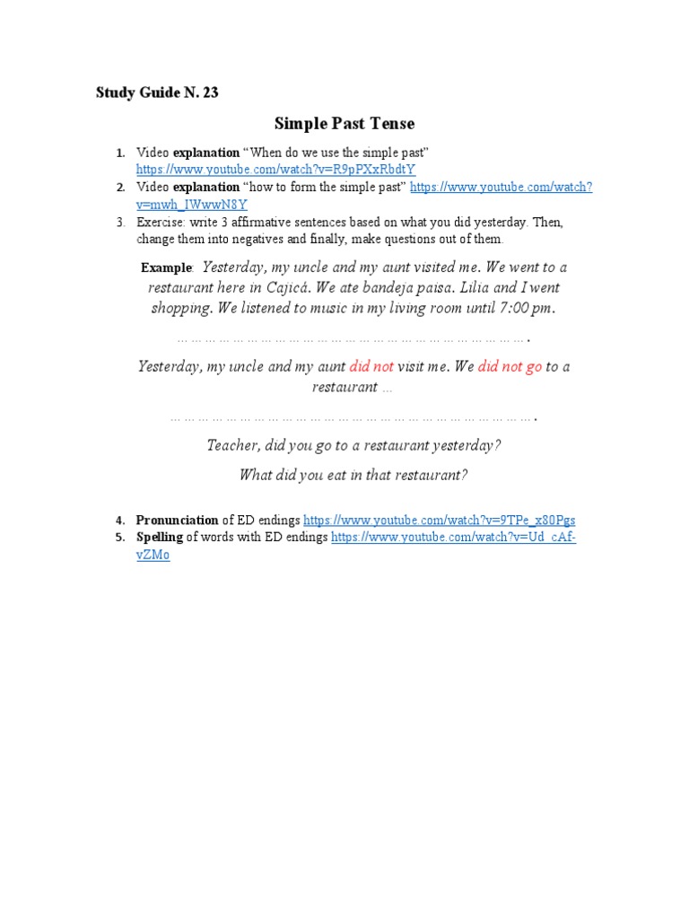 Simple Past Tense: Study Guide N. 23 | PDF