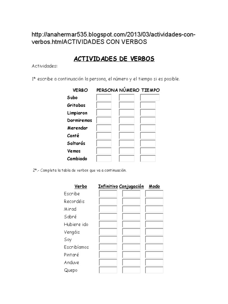 Actividades Con Verbos | PDF | Verbo | Conjugación gramatical