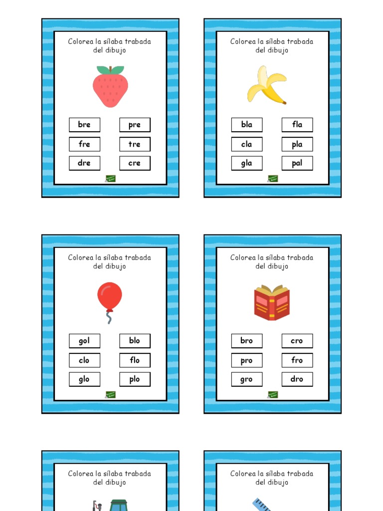 Tarjetas Silabas Trabadas Dibujo PDF | PDF