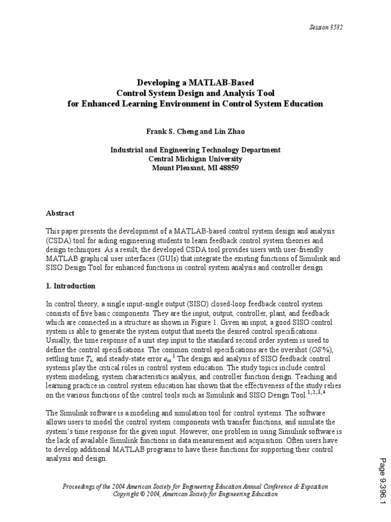Developing A Matlab Based Control System Design And Analysis Tool For 5431