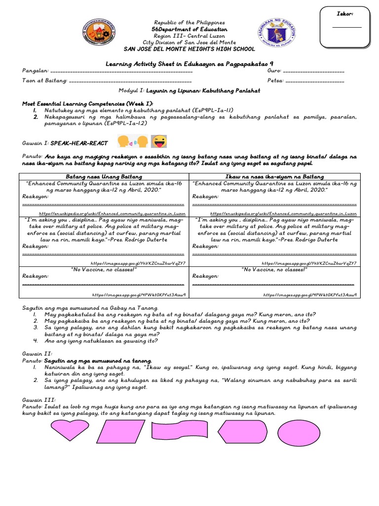 Las Modyul 1 Week 1 Esp 9 | PDF