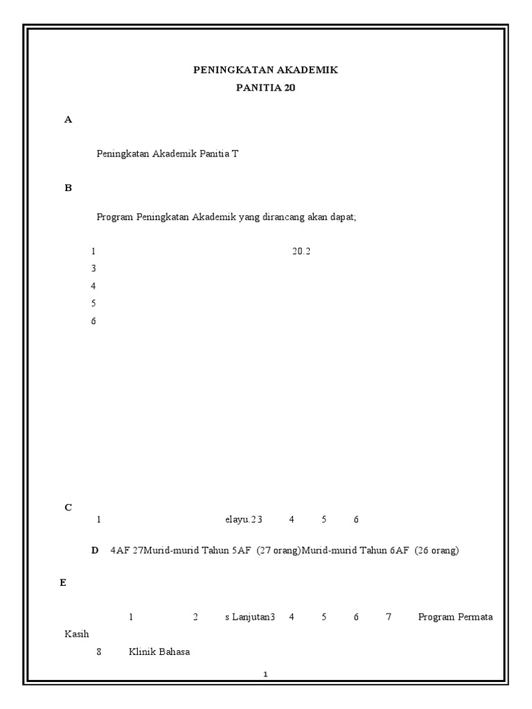 Kertas Kerja Program Kecemerlangan Panitia BM 2020 | PDF