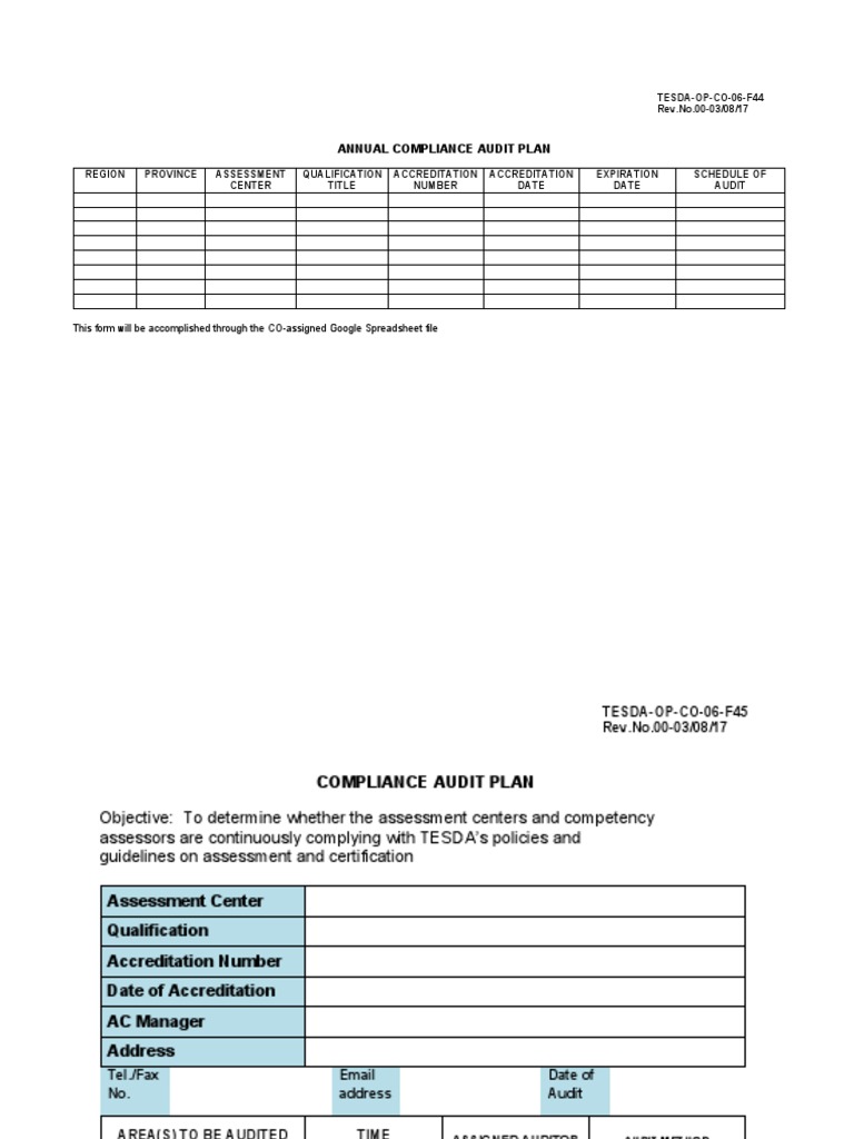 TESDA-OP-CO-06 - Compliance Audit Forms | PDF | Audit | Accounting And ...
