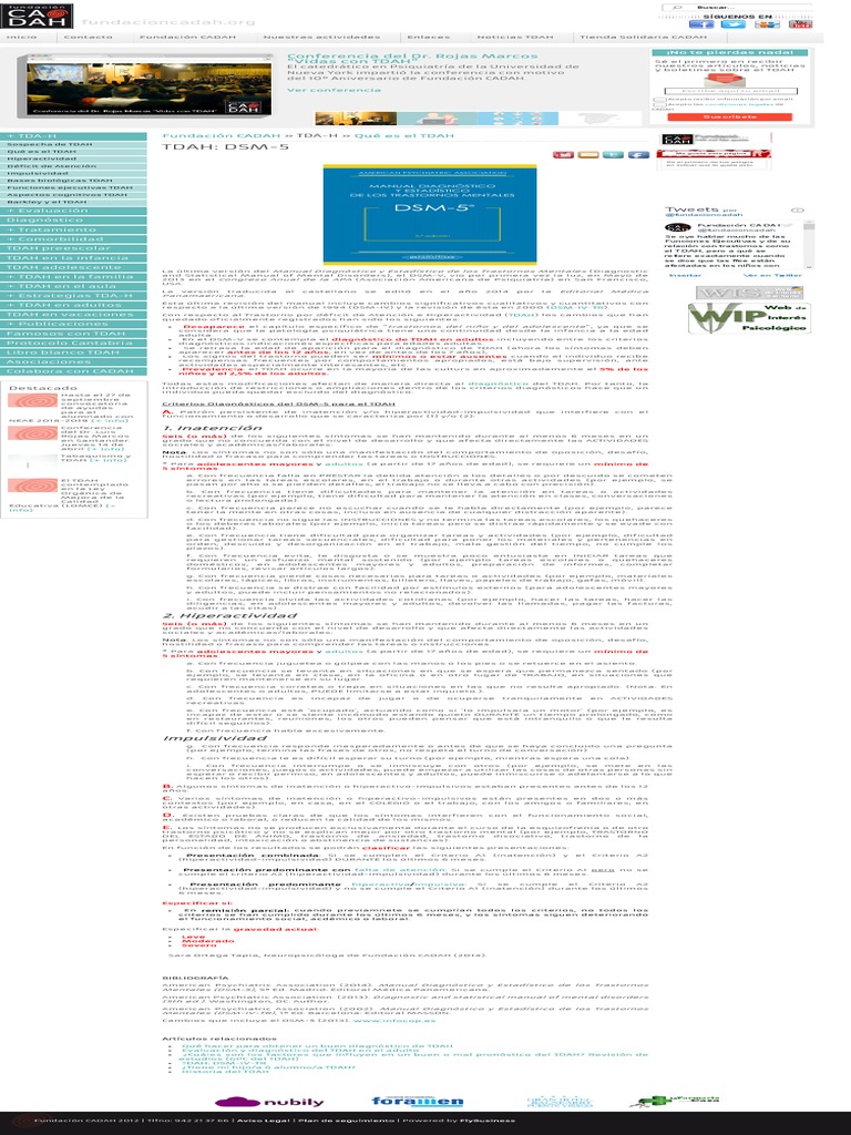 Tdah - DSM-5 PDF | PDF | Desorden hiperactivo y deficit de atencion ...