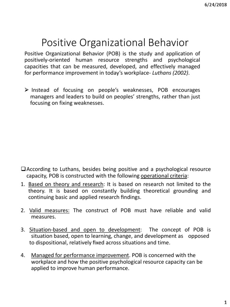 Understanding Positive Organizational Behavior | PDF | Self Efficacy ...