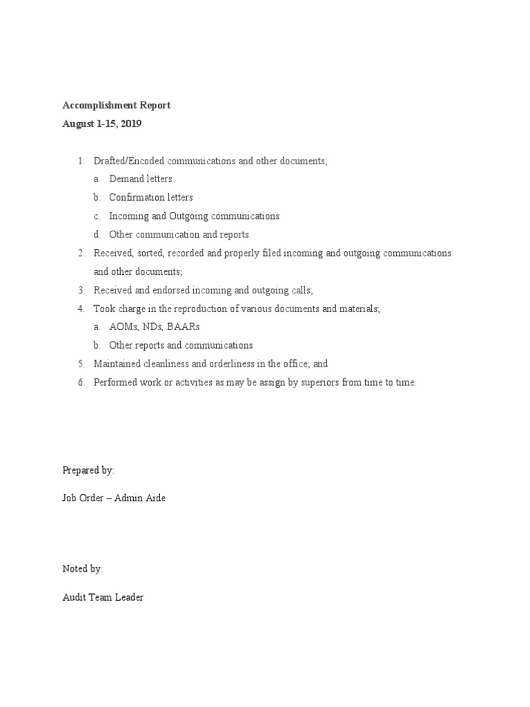 Job Order Accomplishment Report | PDF