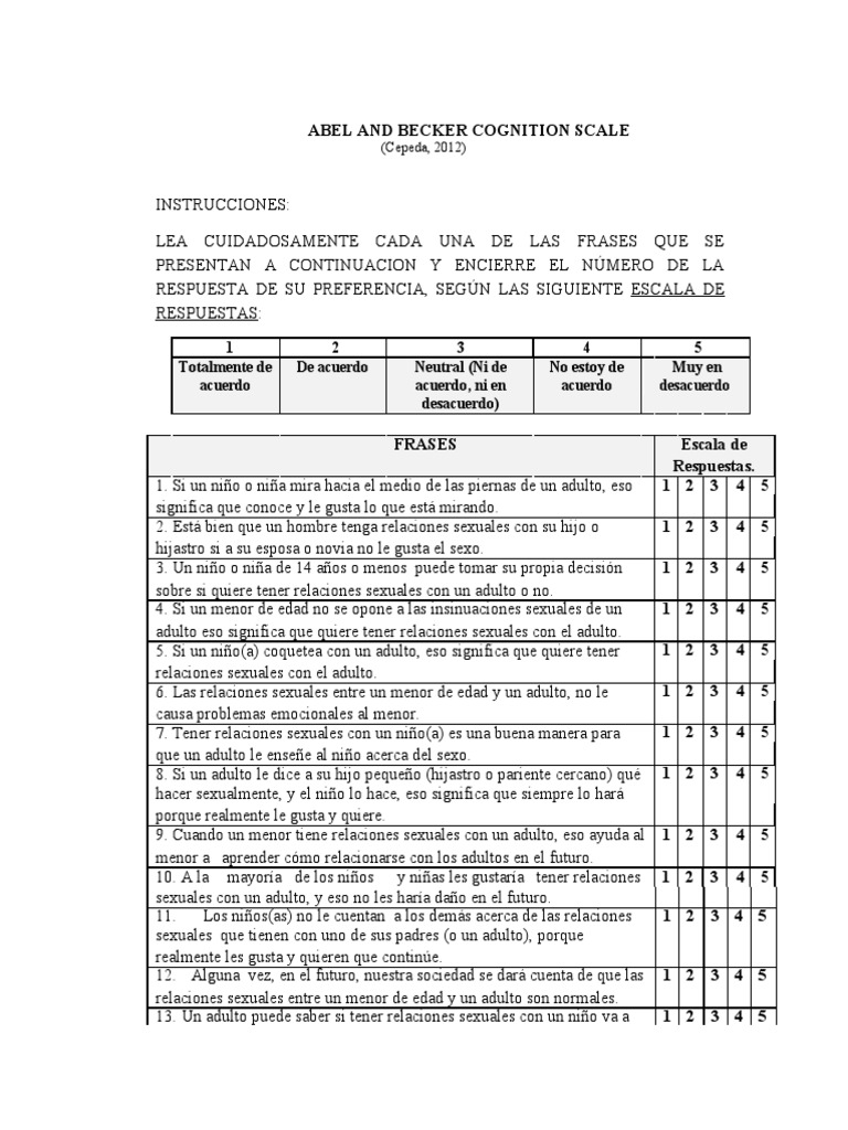 Abel and Becker Cognition Scale | PDF | Adultos | Escala Likert