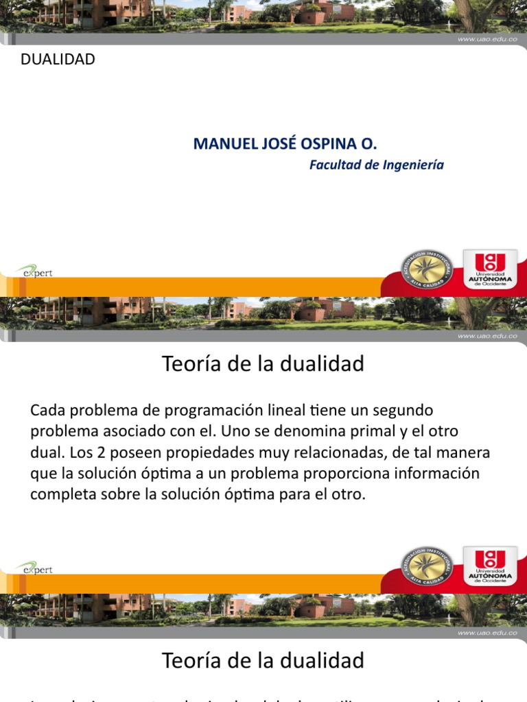 Presentacion Dualidad | PDF | Programación lineal | Enseñanza de matemática