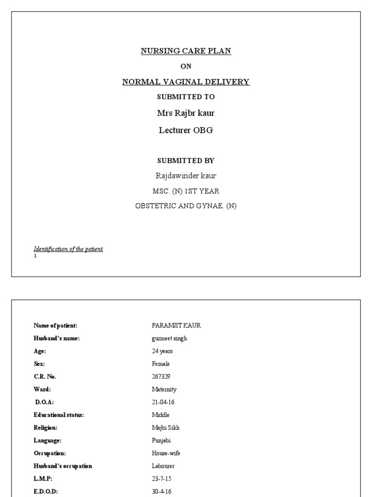 Nursing Care Plan: Mrs Rajbr Kaur Lecturer OBG | PDF | Childbirth ...