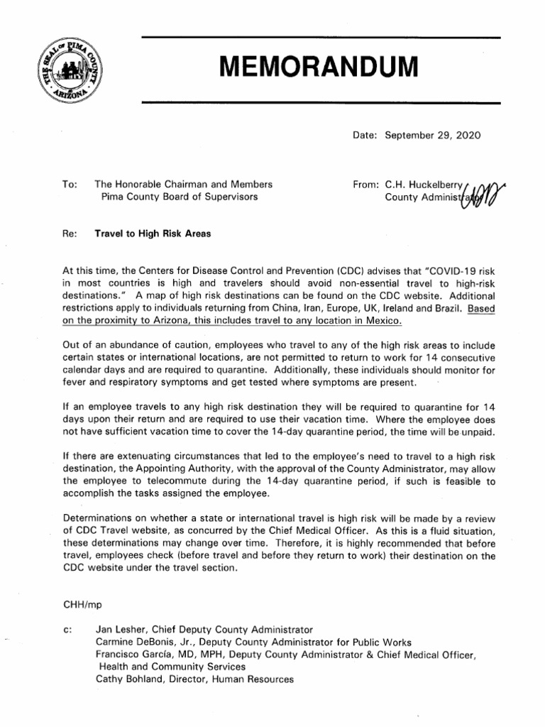 Pima County Travel Memorandum | PDF