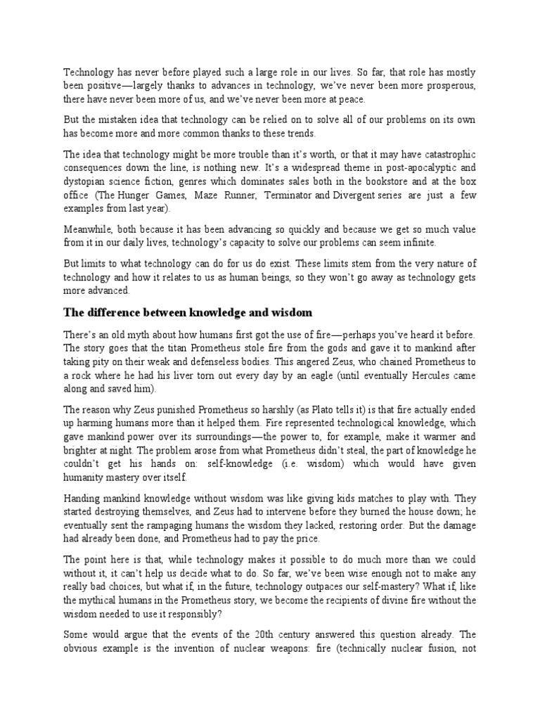 The Difference Between Knowledge and Wisdom | PDF | Prometheus | Wisdom