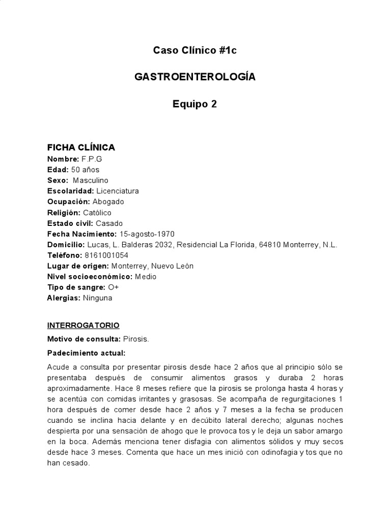 Pirosis y ERGE en Paciente Masculino | PDF | La enfermedad por reflujo ...