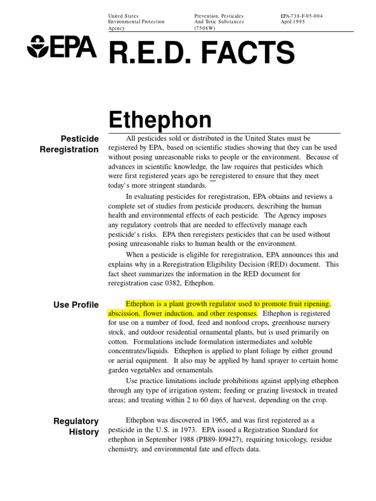 Ethephon - EPA FACT SHEET | PDF | Toxicity | Pesticide