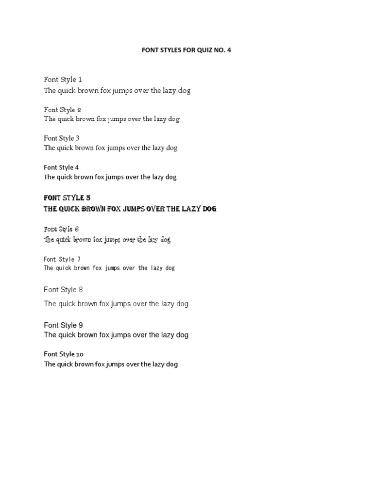 Font Styles for Quiz 4 | PDF