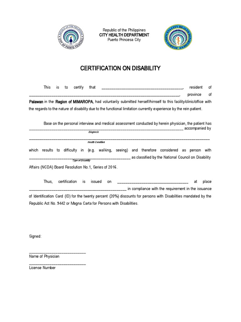 Disability Certification Document | PDF