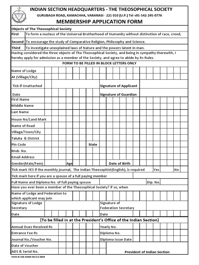 Membership Application Form: Indian Section Headquarters - The ...