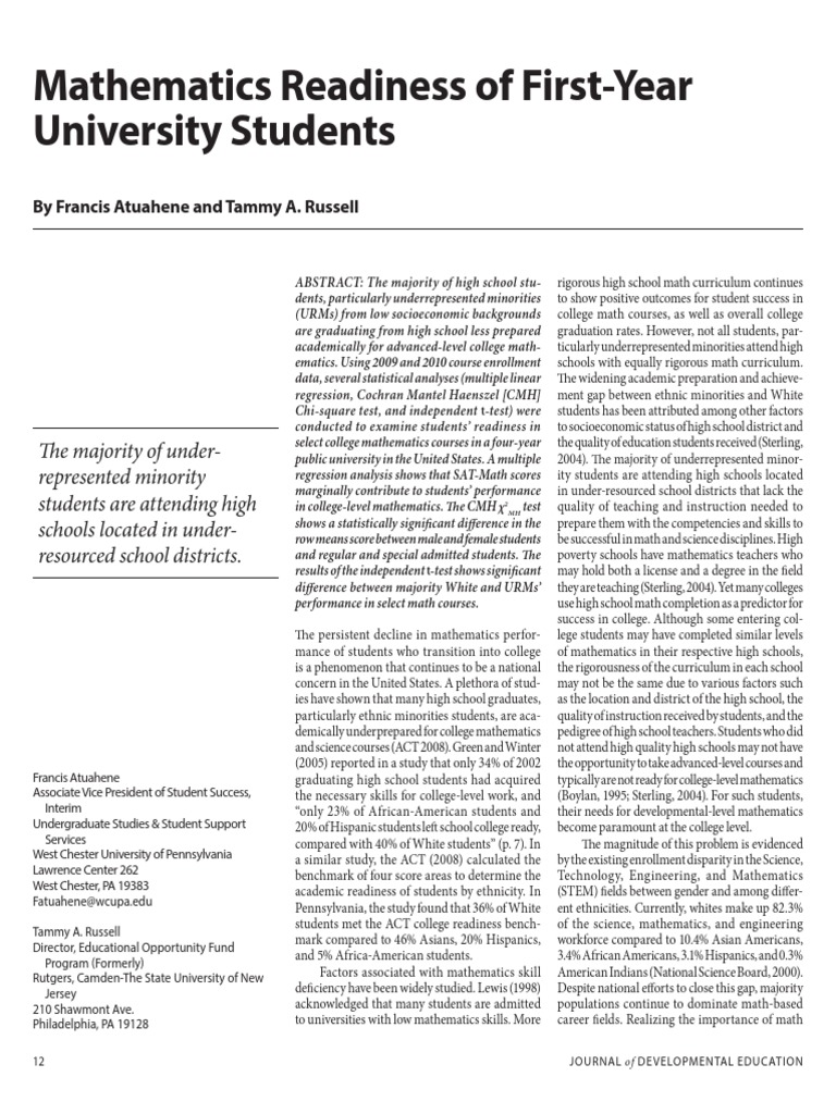 Mathematics Readiness of First-Year University Students | PDF | Sat ...