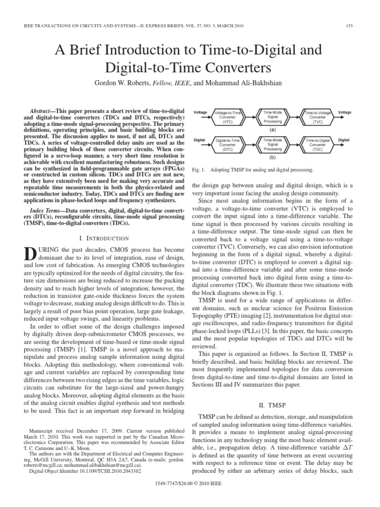 A Brief Introduction To Time-to-Digital and Digital-to-Time Converters ...