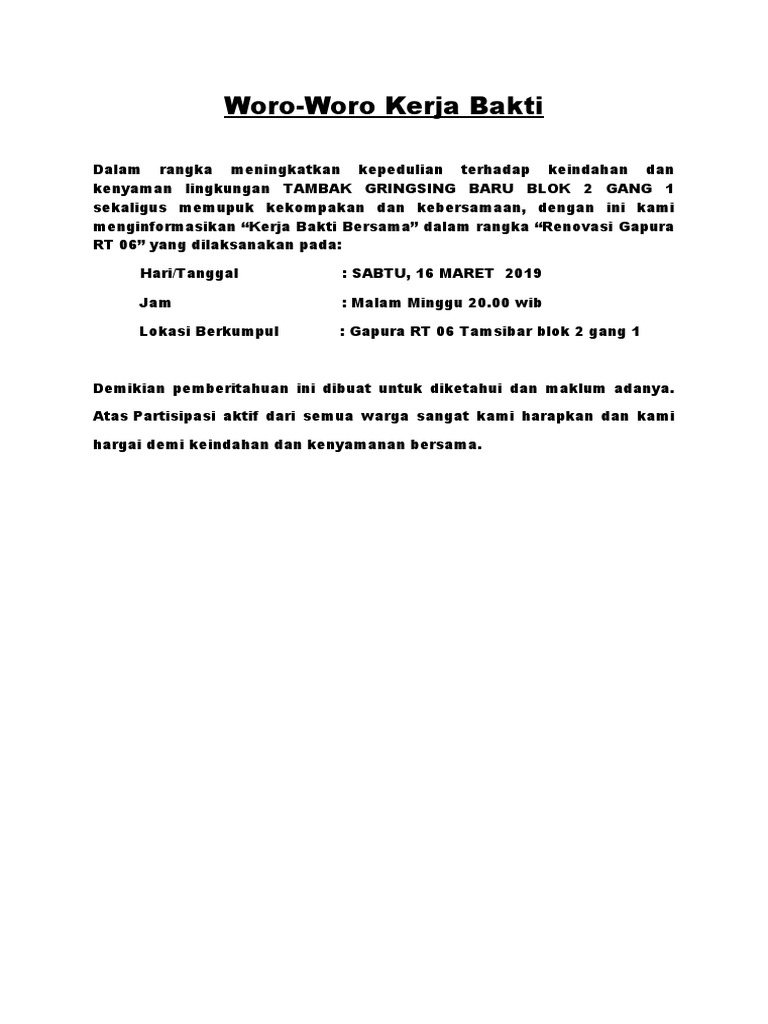 Woro-Woro Kerja Bakti | PDF